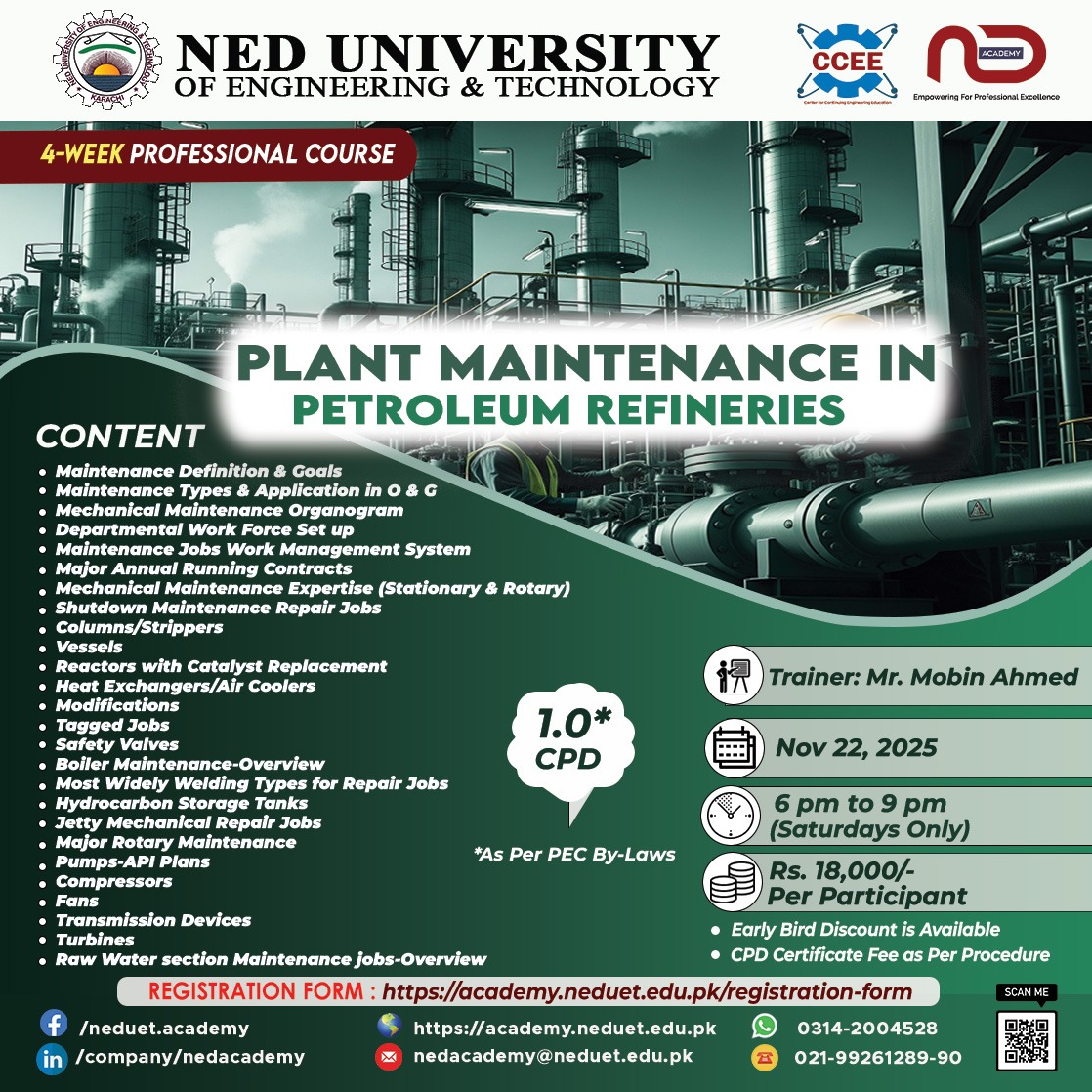 Plant Maintenance in Petroleum Refineries | NED Academy - CCEE | CMPP | PTMC